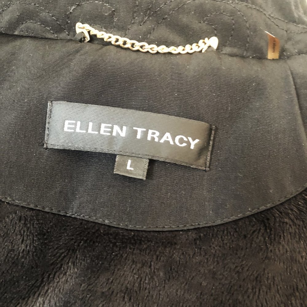 Ellen Tracy Black Floral Quilted Coat Excellent Condi… - Gem